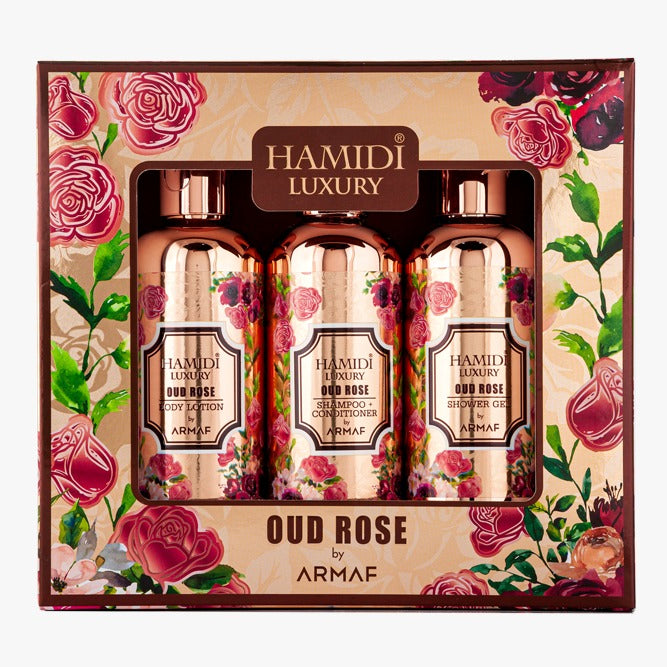 LUXURY OUD ROSE GIFT SET 95ML (SHOWER GEL + BODY LOTION + SHAMPOO COND ...